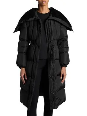 Moncler Bruneaux Down Coat With Faux Shearling Trim - Black