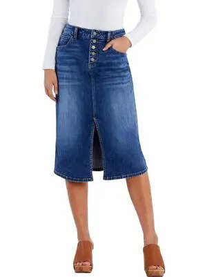 WASH LAB DENIM Rory Front Slit Denim Skirt - Rory Blue