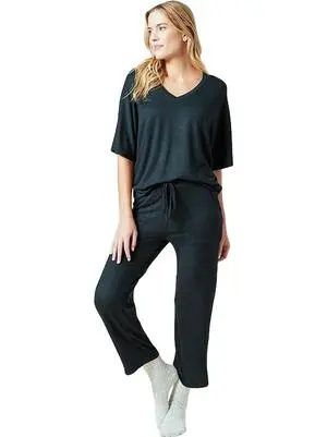 SOFTIES Dream Jersey Relaxed V-neck Capri Lounge Set - Black