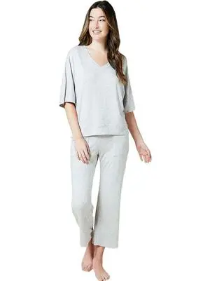 SOFTIES Dream Jersey Relaxed V-neck Capri Lounge Set - Heather Grey