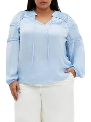 City Chic City Chic Crinkled Satin Tie-Neck Top Sky