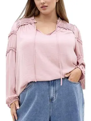 City Chic City Chic Crinkled Satin Tie-Neck Top Soft Rose