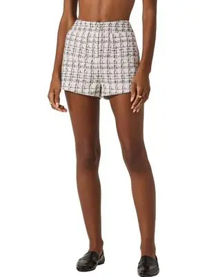 Astr The Label Faux Pearl Trim Tweed Shorts - White Black
