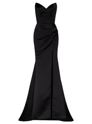 MILLA Strapless Mermaid Gown With Thigh Slit - Black