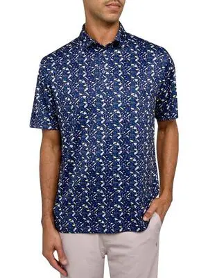 CON.STRUCT Regular Fit Micro Golf Print Recycled Performance Golf Polo - Navy