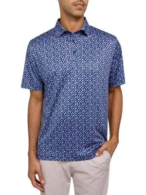 CON.STRUCT Regular Fit Micro Mexi Skulls Print Recycled Performance Golf Polo Navy/blue