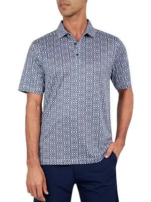 CON.STRUCT Geo Diamond Print Performance Golf Polo - Navy