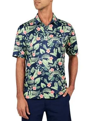 CON.STRUCT Tropical Leaf Print Performance Golf Polo - Green