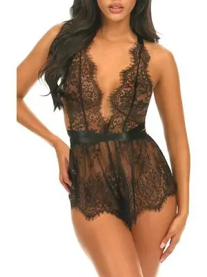 OH LA LA CHERI Oh La La Cheri Brea Sheer Lace Teddy Black