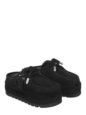 NAKED WOLFE Naked Wolfe Blizzard Genuine Shearling Platform Clog Black-suede/shearling