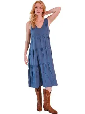 POPLINEN POPLINEN Plus Teresa Tiered Tank Dress Ocean