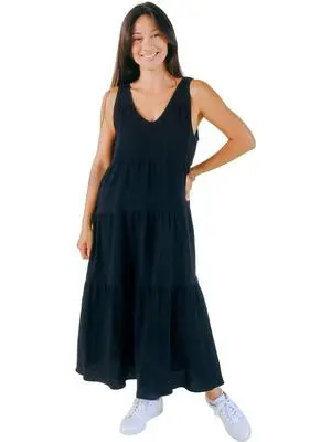 POPLINEN Teresa Tiered Tank Dress - Black