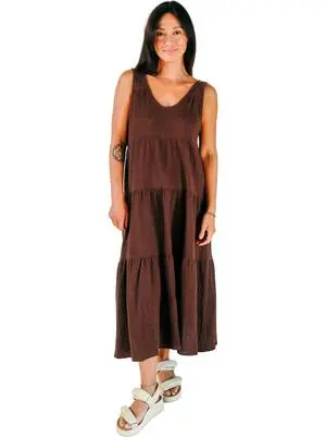 POPLINEN Teresa Tiered Tank Dress - Chicory Coffee