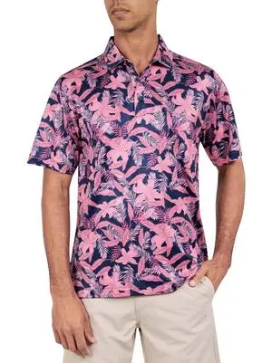 CON.STRUCT Regular Fit Tropical Floral Print Recycled Performance Golf Polo - Pink