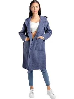 BELLE & BLOOM Belle & Bloom Wool Blend Oversized Coat Navy Micro Check