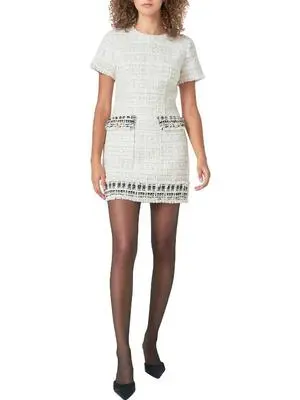 Endless Rose Fringe Tweed Minidress - Ivory Multi