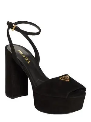 Prada Triangle Logo Platform Sandals - Nero