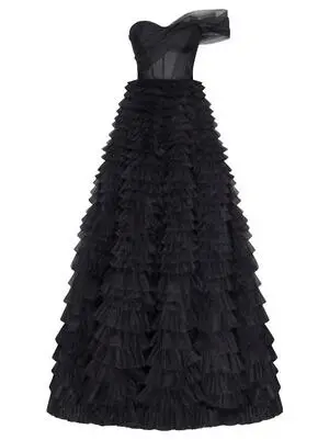 MILLA Timeless One-shoulder Frill-layered Ball Gown - Black