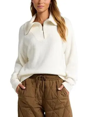 Zella Quarter-Zip Ribbed Pullover Sweater Ivory Egret