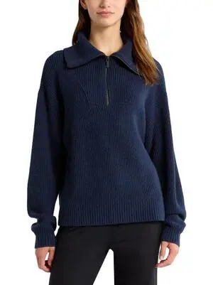 Zella Quarter-Zip Ribbed Pullover Sweater Navy Sapphire