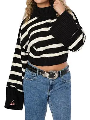 WeWoreWhat Cropped Turtleneck Sweater - Black/ivory