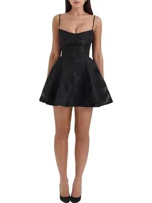 House Of Cb Serenita Jacquard Fit & Flare Cocktail Minidress - Black