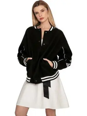 BELLE & BLOOM Hold Me Close" Letterman Bomber Jacket - Black