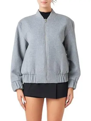Endless Rose Oversized Wool Blend Bomber Jacket - Grey