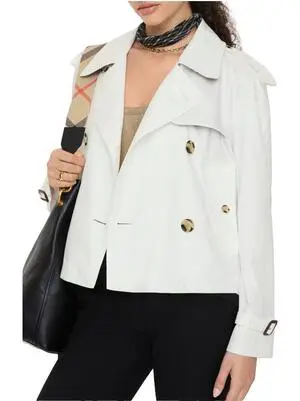 Burberry Cropped Tropical Gabardine Mayfair Trench Jacket - Cotton White