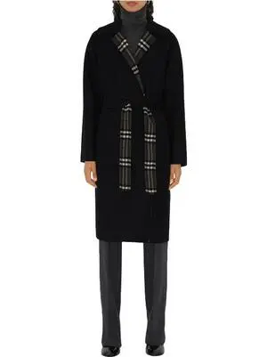 Burberry Reversible Wool Wrap Coat - Black