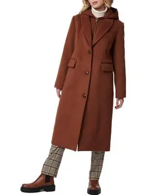 Bernardo Long Coat With Hooded Quilted Bib - Tobacco