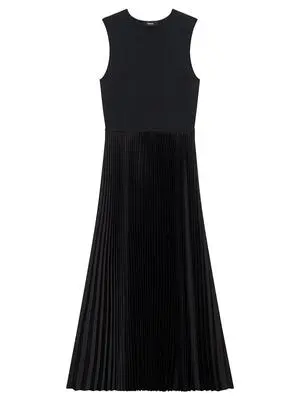 Theory Theory Combo Satin Pleated Midi Dress Blk