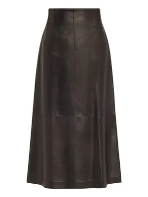 Lafayette 148 New York Leather A-line Midi Skirt - Black