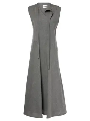 JIL SANDER Tie-neck Virgin Wool Midi Dress - Grey