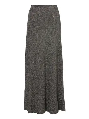 GANNI Ribbed-knit Lamé Maxi Skirt - Grey