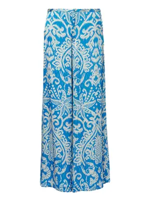 Poupette St Barth Clea Printed Wide-leg Pants - Blue