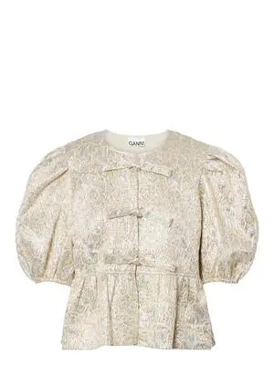 GANNI Ganni Brocade Puff-Sleeve Top Metallic