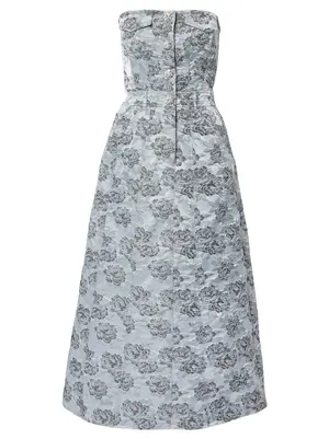 GANNI Strapless Floral Jacquard Midi Dress - Blue