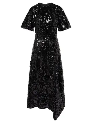 GANNI Sequined Velvet Maxi Dress - Black