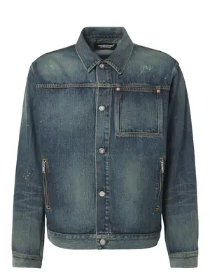 Undercover Embroidered Denim Trucker Jacket - Blue