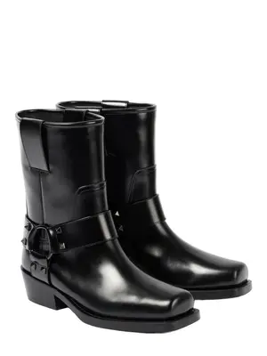 Valentino Garavani Rockstud Leather Biker Boots - Black