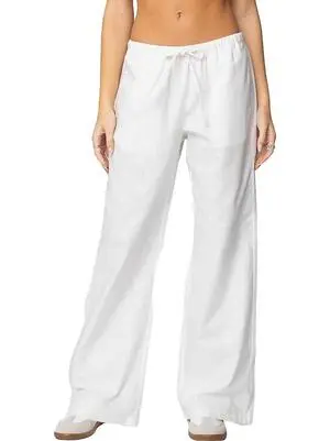 EDIKTED Alexa Linen Blend Pants - White