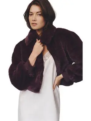 Maeve Cropped Faux Fur Jacket - Aubergine