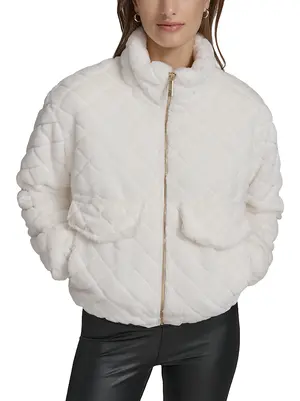 Marc New York Quilted Faux Fur Bomber Jacket - Cream