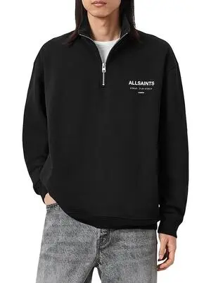 ALLSAINTS Underground Cotton Logo Half Zip Sweatshirt - Jet Black