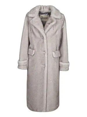 Herno Long Coat With Faux Fur Collar - Grey