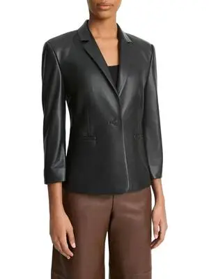 Vince Shrunken Leather Blazer - Black