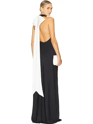 Misha Collection Evianna Satin Gown - Black & Ivory