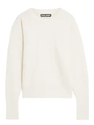 HOLDEN Ribbed Jacquard-Knit Merino Wool Sweater Ecru