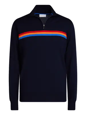 WE NORWEGIANS Striped Merino Wool Half-zip Sweater - Midnight Blue